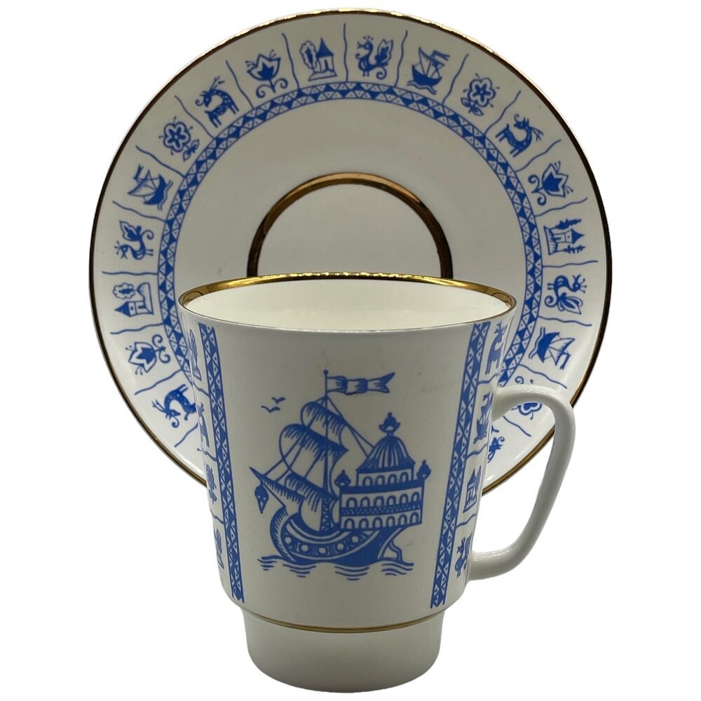 Кофейная пара "Каравелла", 150 мл, худ. Лобанкина Л. С, форма Майская, 1967-1971 гг, ЛФЗ, СССР