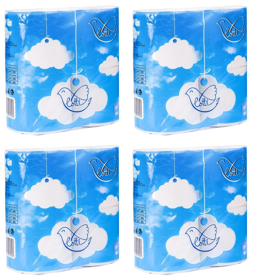 Туалетная бумага, Lotti, белая, 100% целлюлоза, 2 слоя, 4 шт, 4 уп