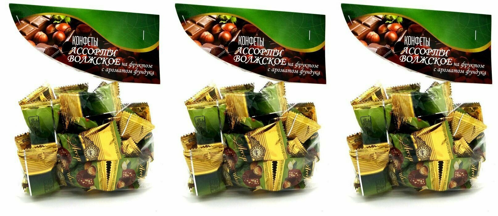 Конфеты Шугарофф, Ассорти Волжское, Фундук на фруктозе, 180 г, 3 уп