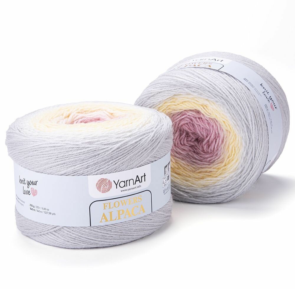 Пряжа YARNART Flowers Alpaca YarArt, св. серый - 404, 20% альпака, 80% акрил, 2 мотка, 250 г, 940 м.