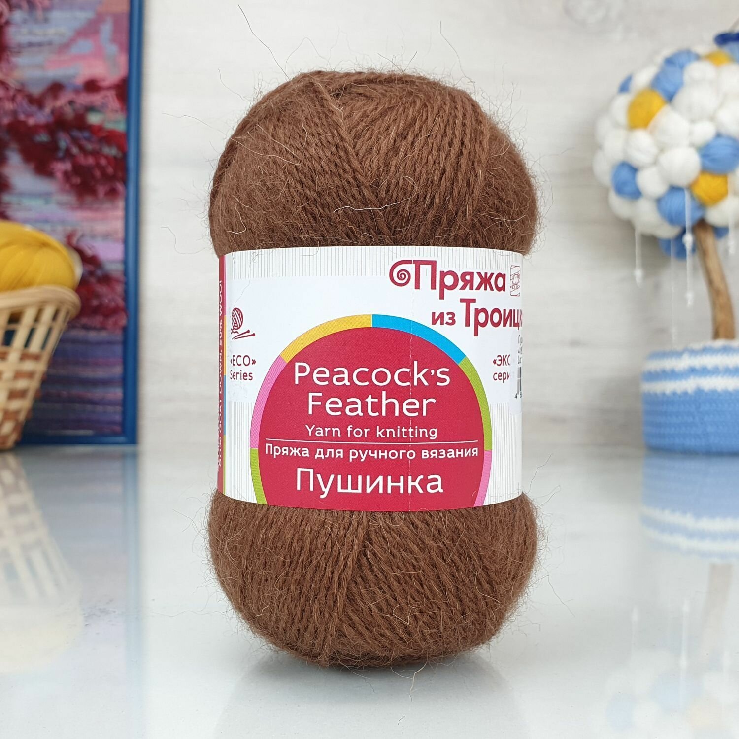 Пряжа Троицкая камвольная фабрика Пушинка (ТКФ), св. коричневый - 416, 50% шерсть, 50% козий пух, 5 мотков, 50 г, 225 м.