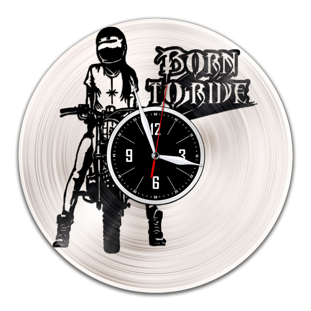 Born to Ride - настенные часы из виниловой пластинки (с серебряной подложкой)
