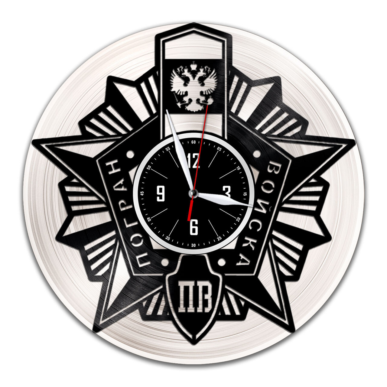 Погранвойска - настенные часы из виниловой пластинки (с серебряной подложкой)