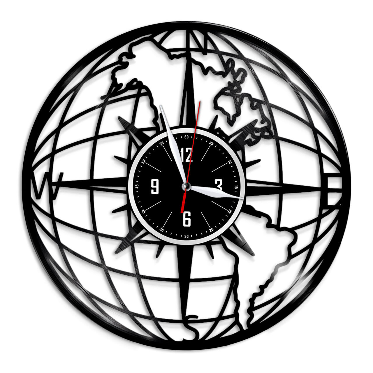 Карта мира - настенные часы из виниловой пластинки