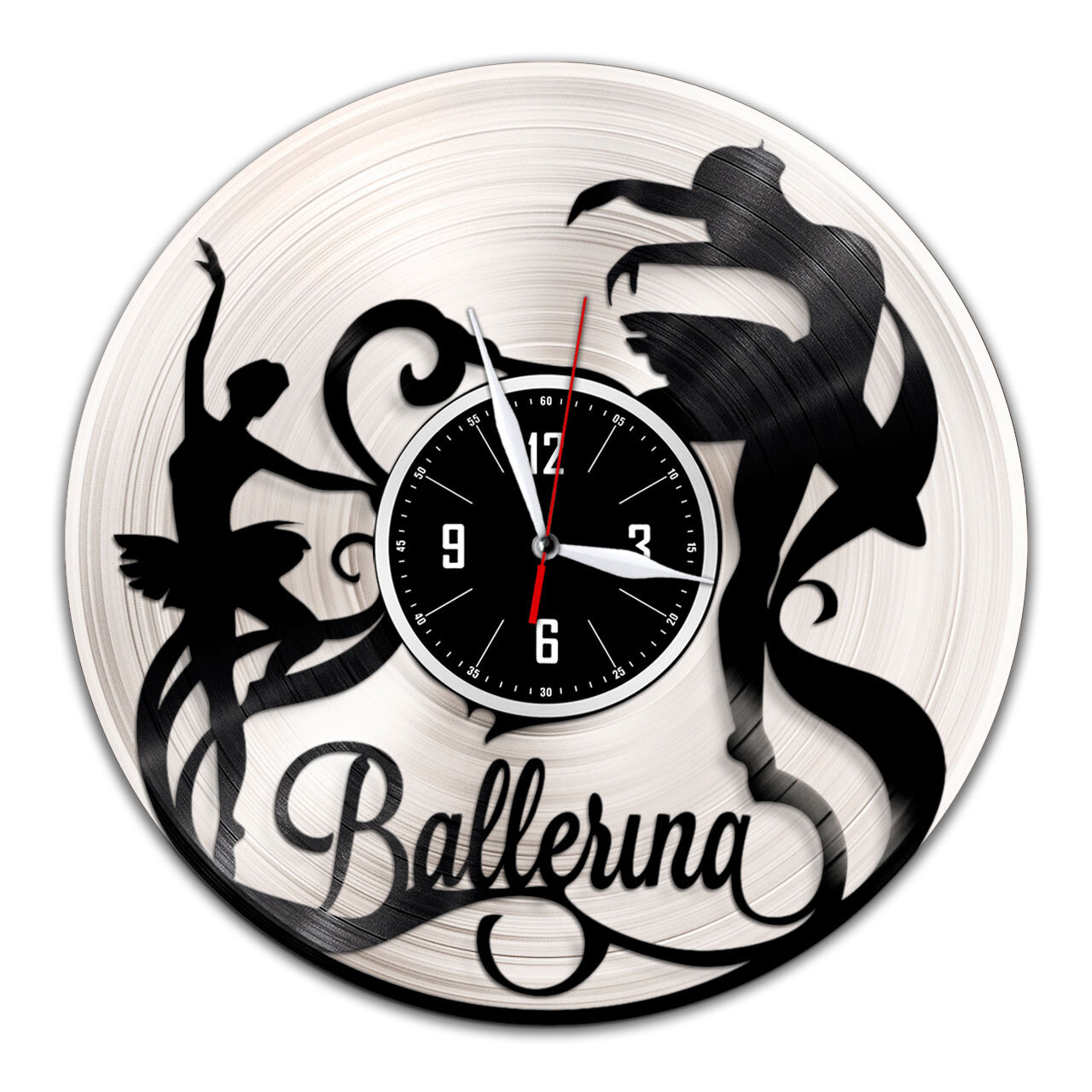 Балерина - настенные часы из виниловой пластинки (с серебряной подложкой)