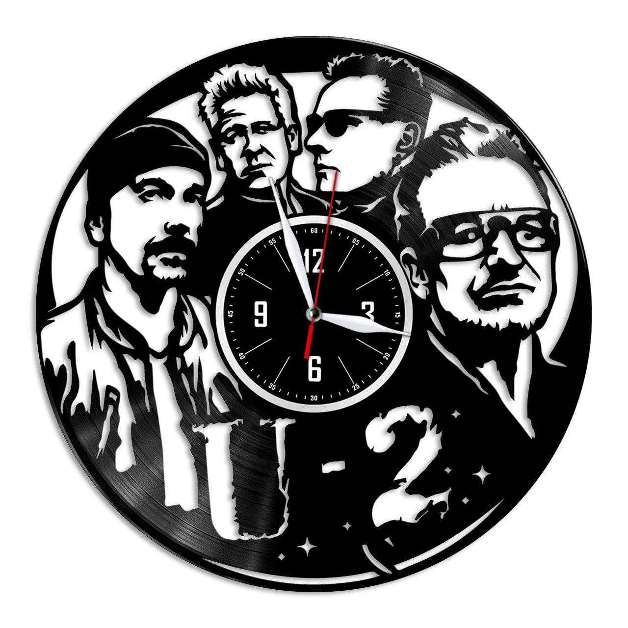U2 - настенные часы из виниловой пластинки, диаметр 30 см, VinylLab