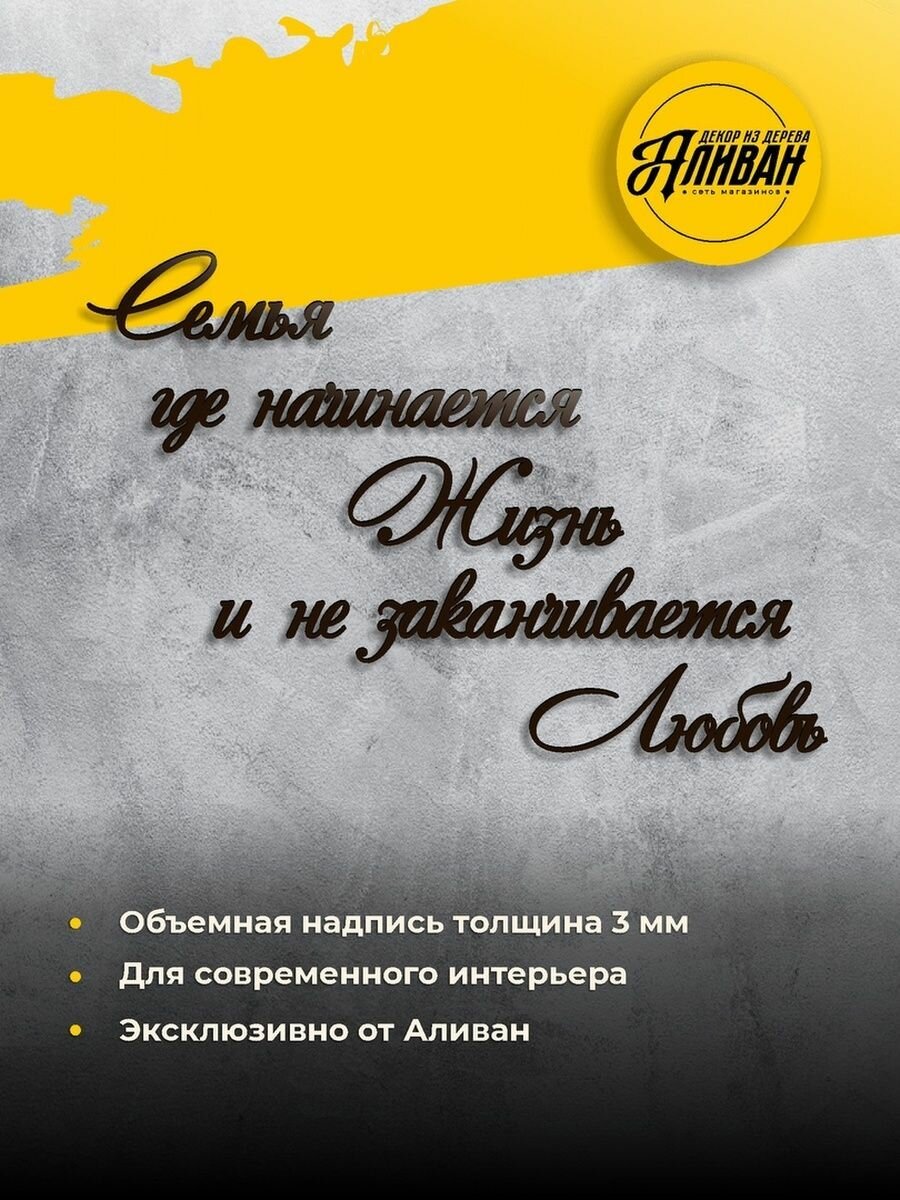 Настенный декор интерьерное панно из дерева "Семья где начинается жизнь" венге