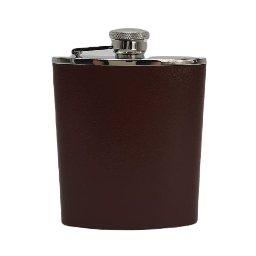 Фляга / Фляжка плоская-карманная / из нержавеющей стали и кожи / для воды и алкоголя / походная / 165 мл