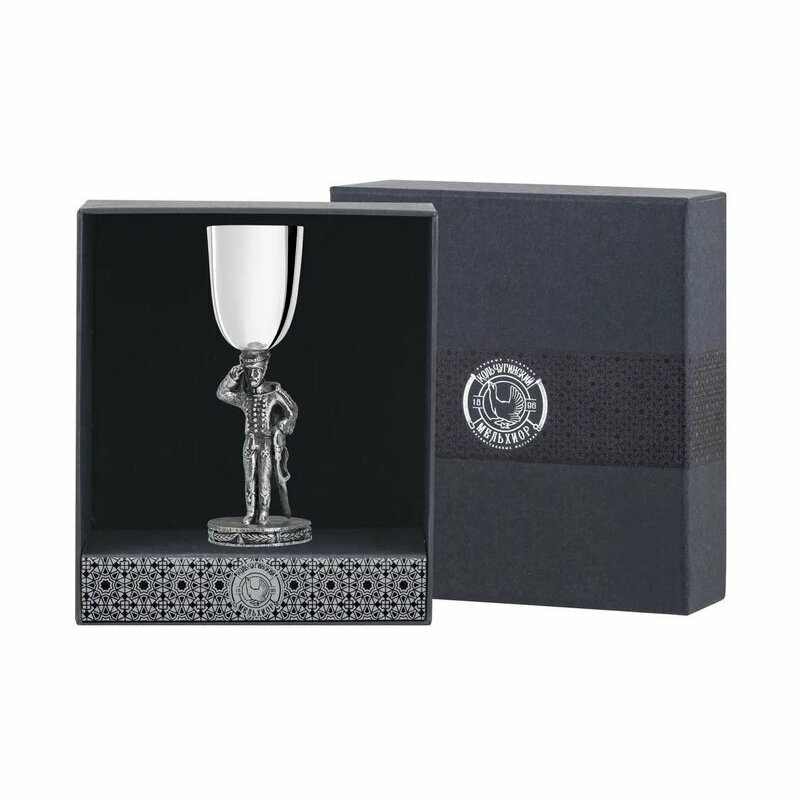 Кольчугинский мельхиор Рюмка "Честь имею" посеребренная полиров. с чернением в футляре (КМ237РМ06/8)