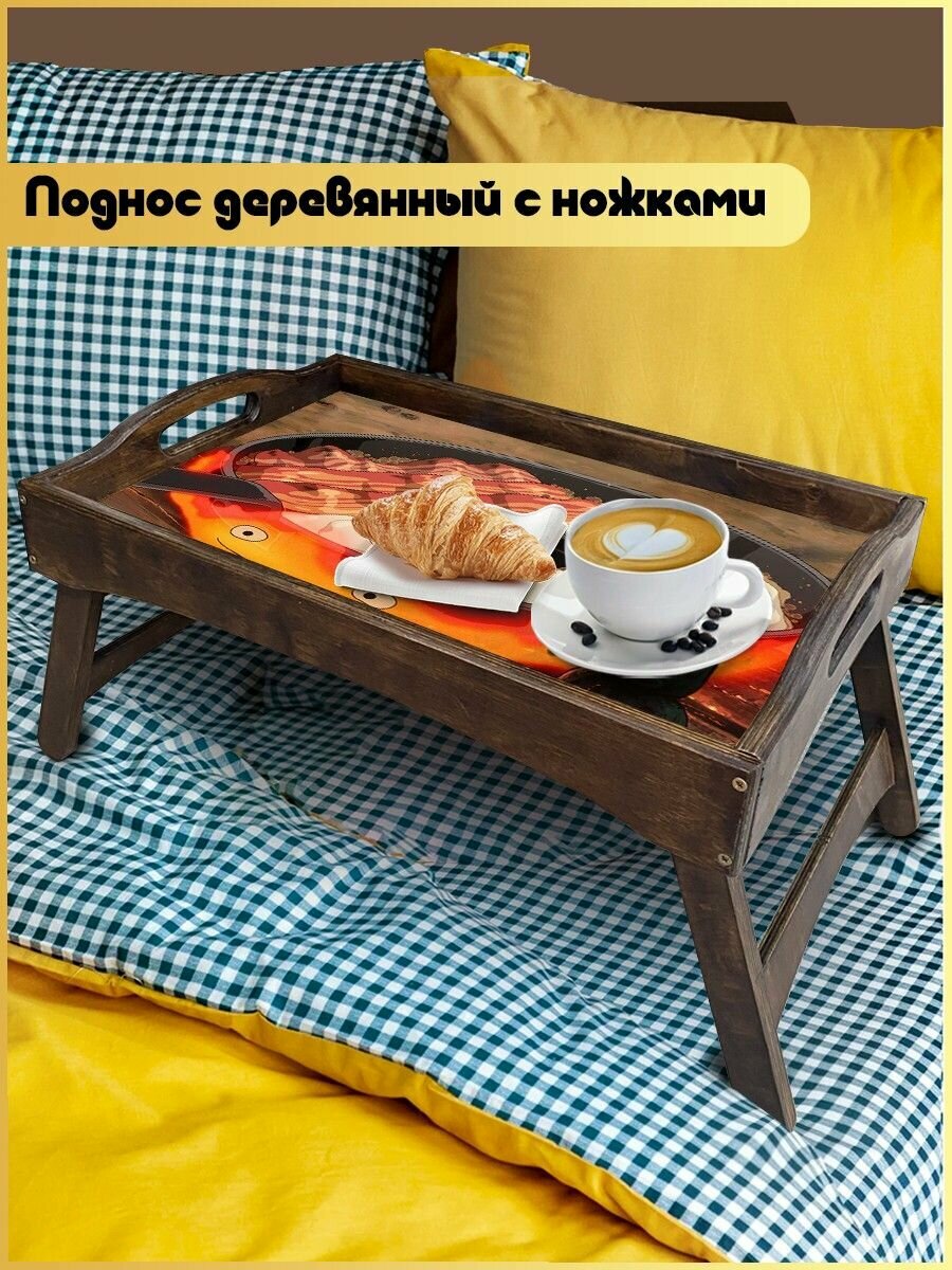 Деревянный поднос на ножках с рисунком еда - 182