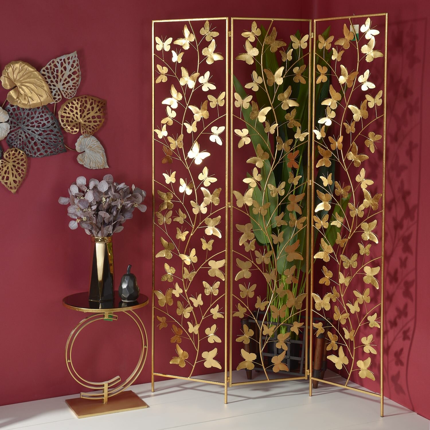 54-256 Ширма интерьерная Бабочки 120х2х180см, Металл, Glasar