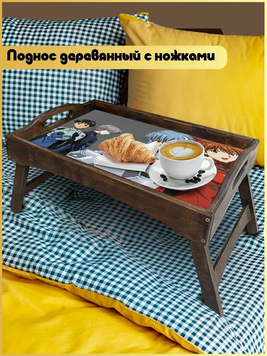 Деревянный поднос на ножках с рисунком Аниме Евангелион -1103