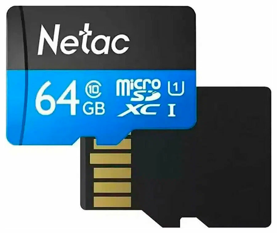 Карта памяти microSD Netac P500, 64 GB + адаптер (NT02P500STN-064G-R)