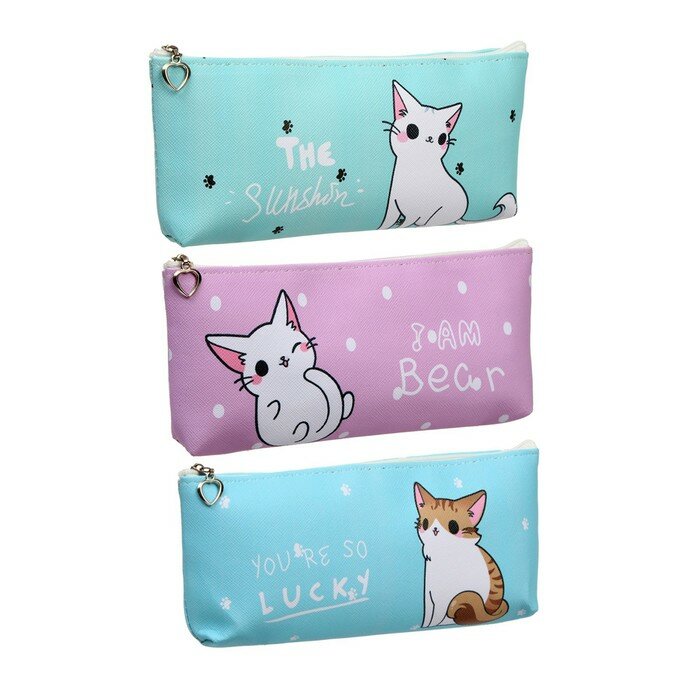 Пенал школьный на молнии "Котик", микс