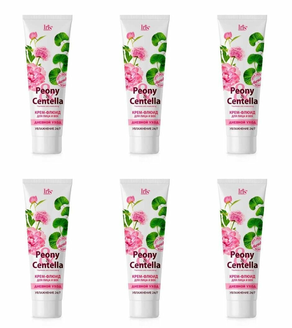 Iris cosmetic Крем-Флюид для лица и век, Peony&Centella, дневной уход, туба, 100 мл - 6 шт