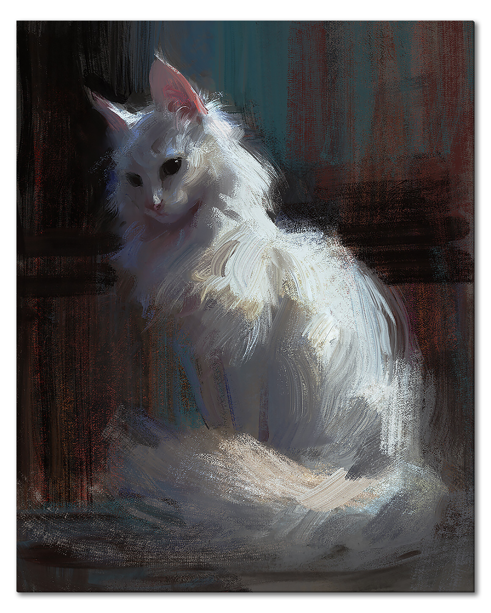 Картина для интерьера на холсте, белый кот «Призрак» 30х40, холст натянут на подрамник