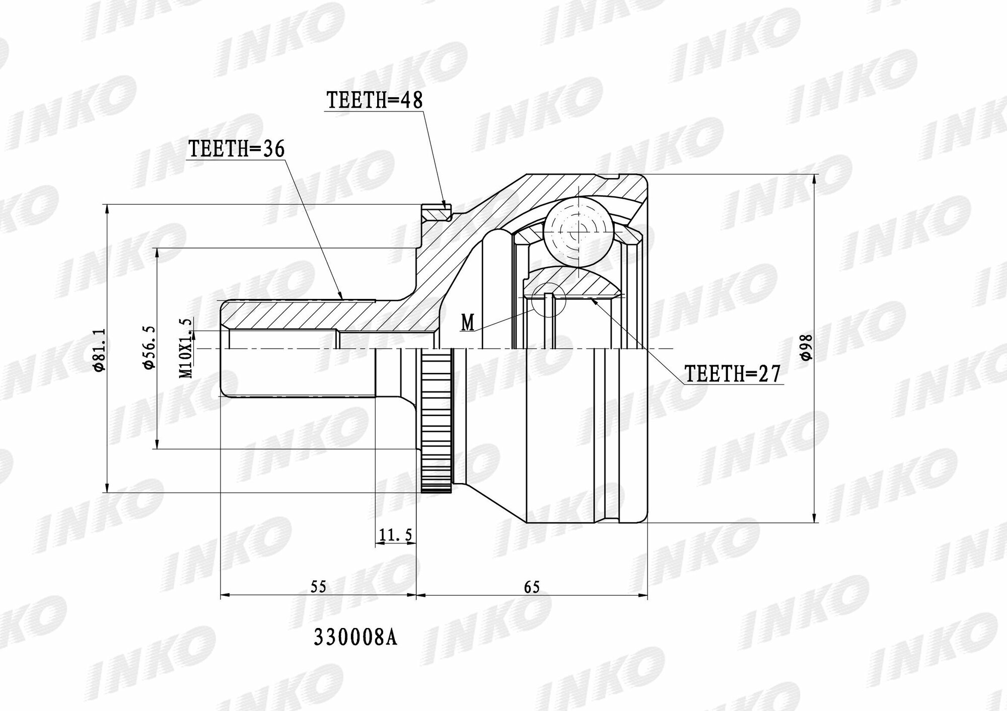 ШРУС внешний 36 27 ABS 48 перед прав лев INKO 330008A