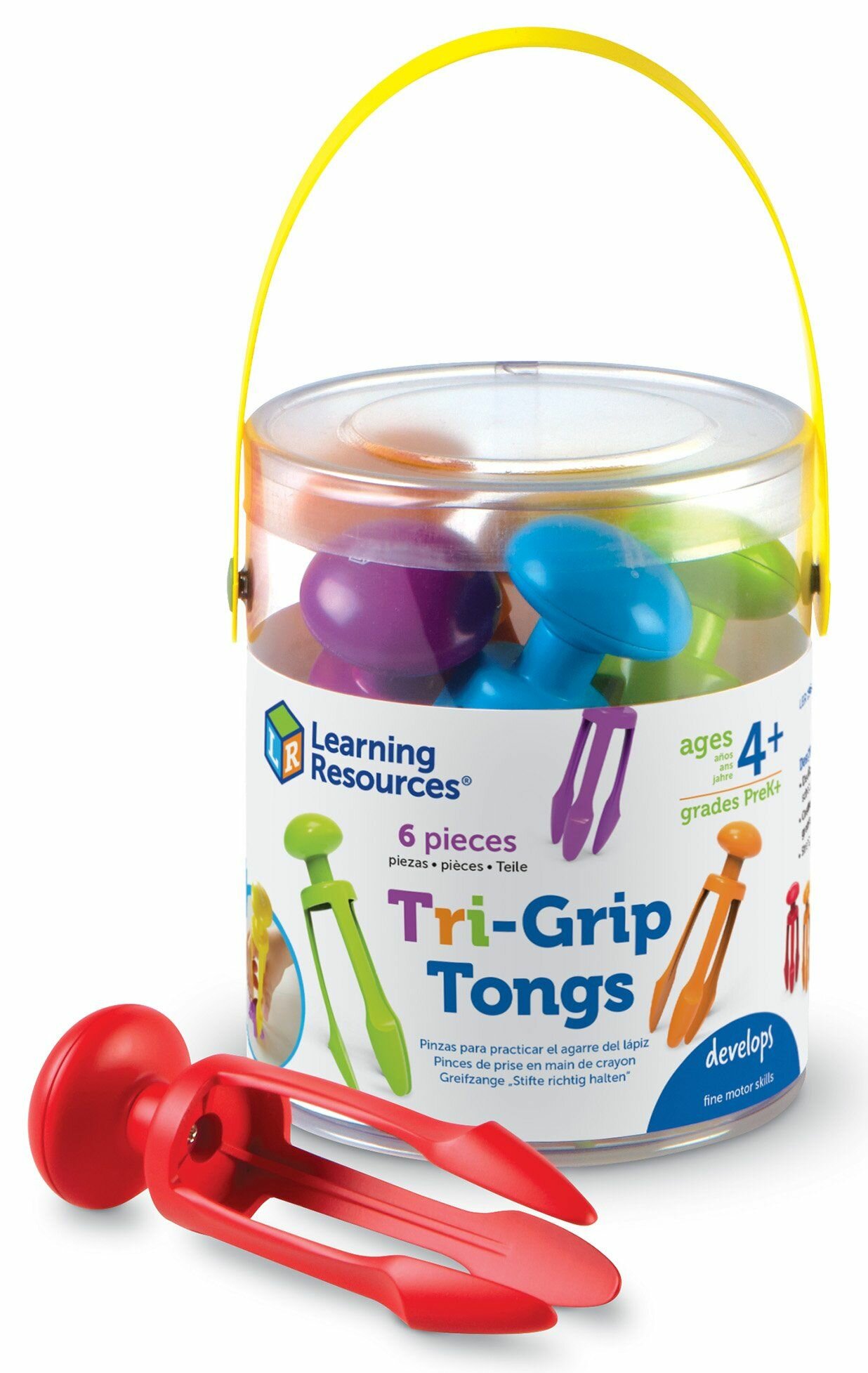 Детские большие пинцеты Learning Resources "Краб" в ведре для подготовки руки к письму, игровой набор из 6 щипчиков для опытов и сортировки