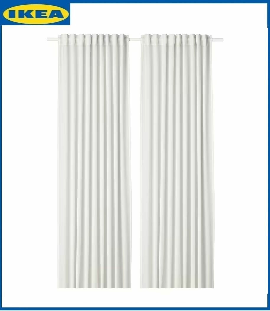 Гардины икеа хилья на ленте, 145х300 см, 2 шт, белый. Шторы IKEA HILJA
