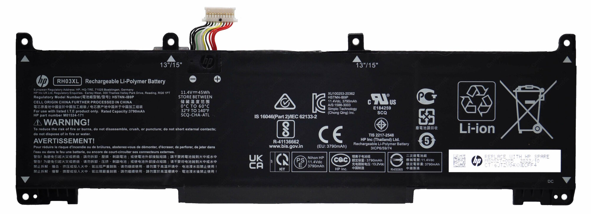 Аккумулятор для HP ProBook 450 G8, 650 G8 (RH03XL, HSTNN-OB1T), 45Wh, 3790mAh, 11.54V