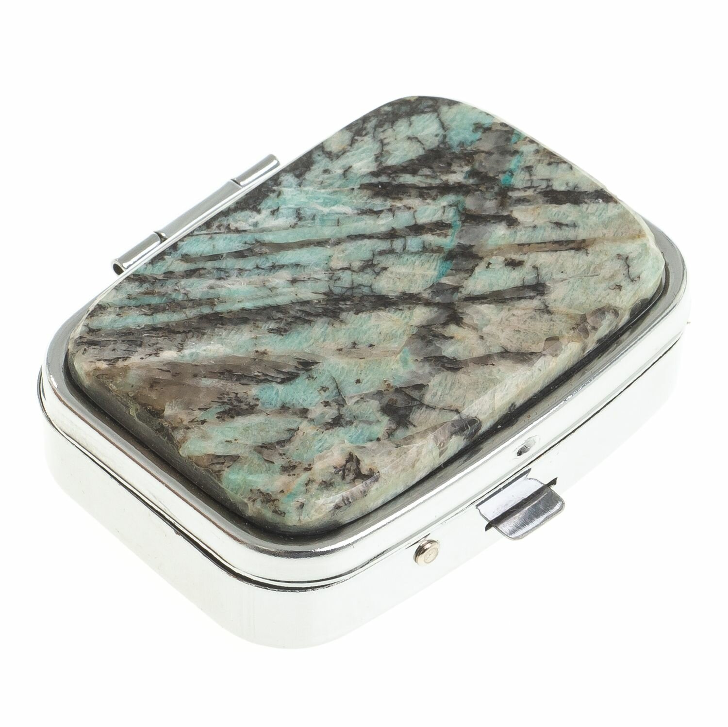 Таблетница на 2 отделения камень амазонит цвет серебро 122761