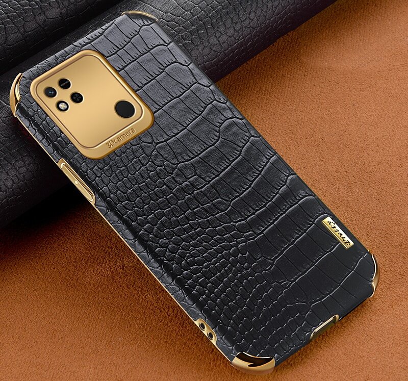 Чехол бампер накладка MyPads на Xiaomi Redmi 10A из силикона под кожу крокодила с металлическими защитными углами