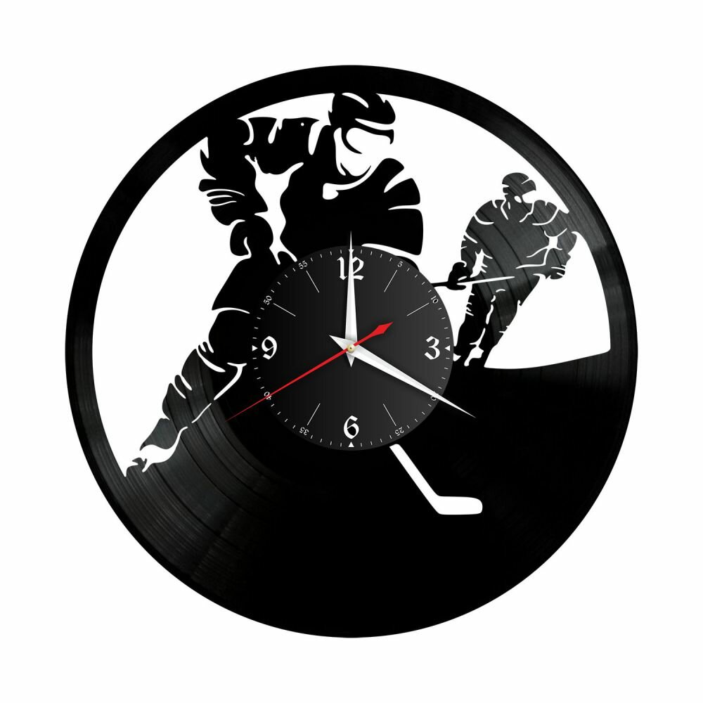 Часы из винила Redlaser "Хоккей, hockey, хоккесит, шайба, клюшка, лед" VW-10532
