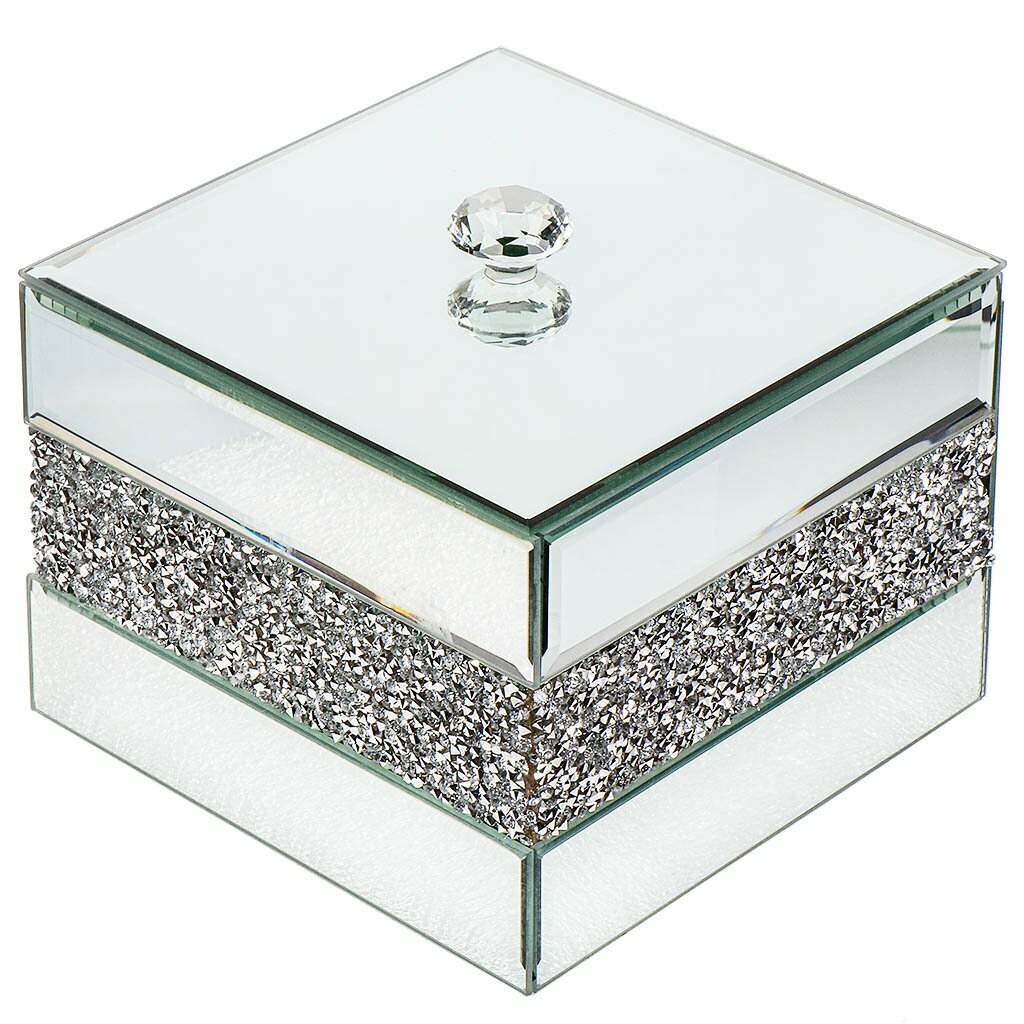Шкатулка для украшений стеклянная серебристая Блеск 14x14x10 см Y4-6566