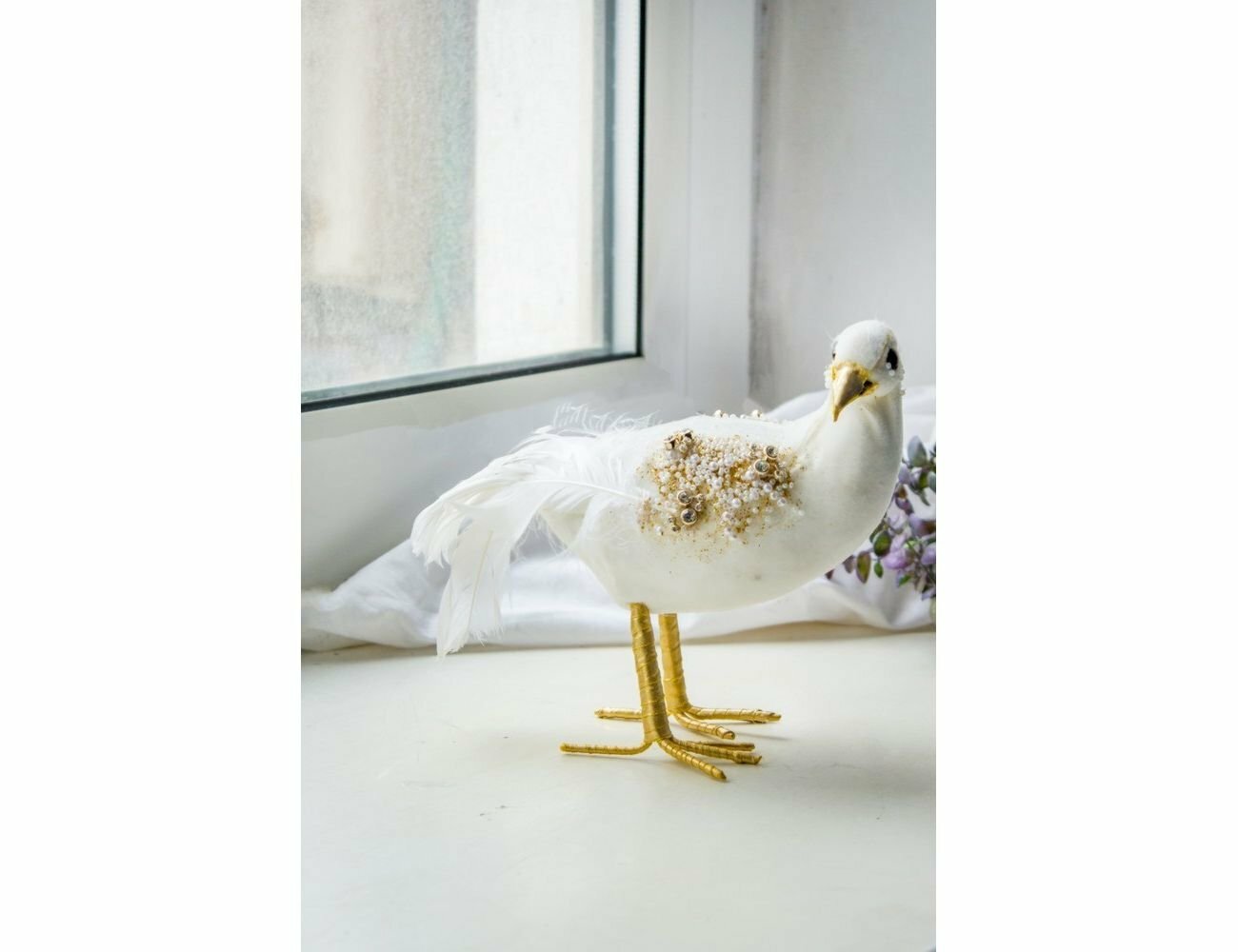 Декоративная фигура королевский голубь смотрящий вправо, перо, текстиль, 23 см, Kaemingk 947723-2