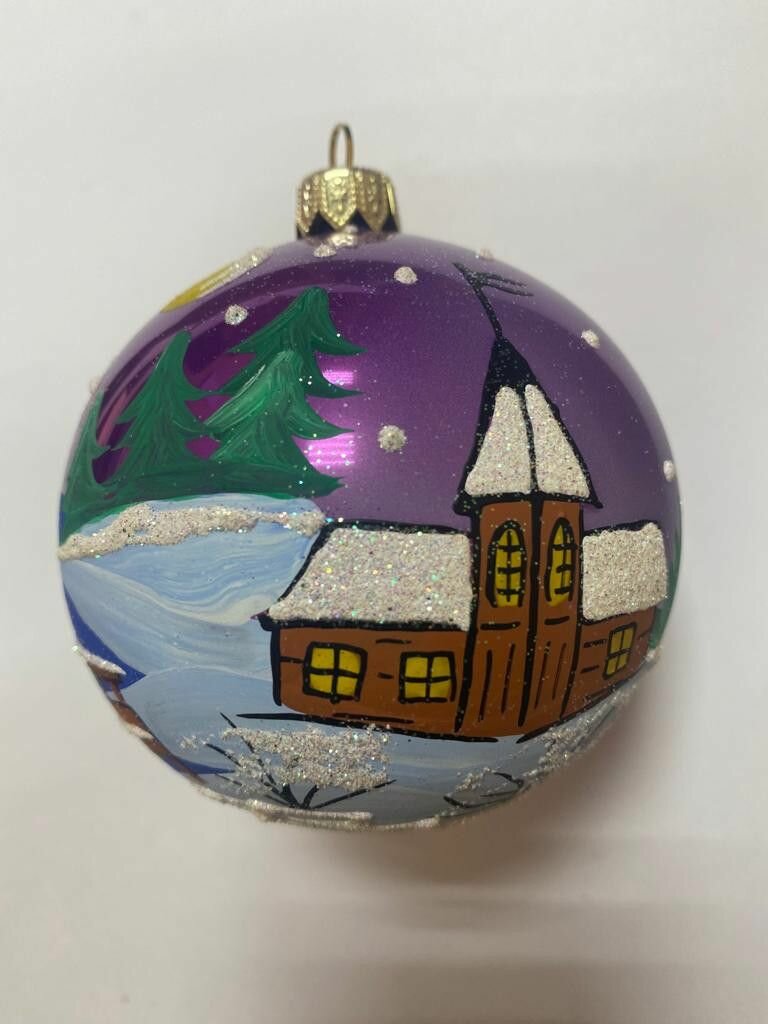 Шар на елку 85мм "Хутор" (Иней) фиолетовый