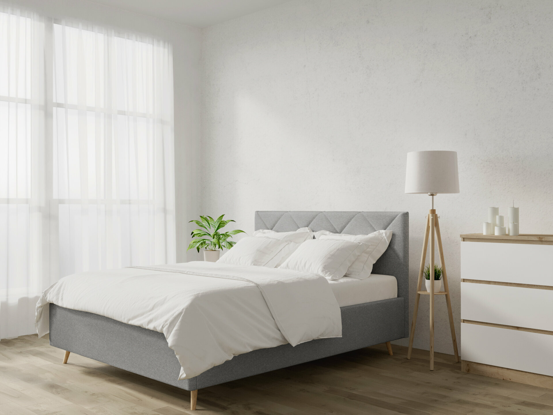 Двуспальная кровать 120х200, "Kim" с мягким изголовьем для дома, для спальни, ортопедическое основание. Иск. Шерсть Серый (без подъёмного механизма) Lama 2