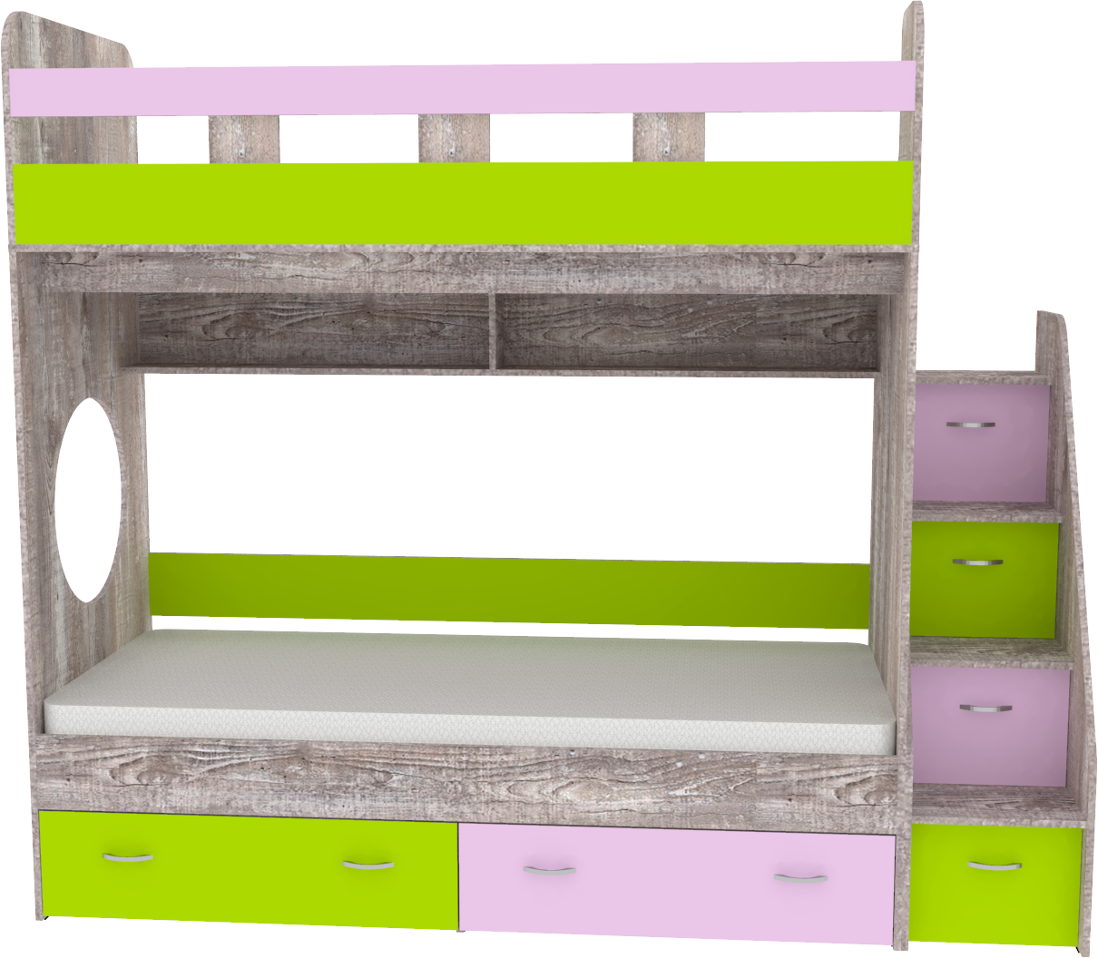 Двухъярусная кровать Юниор 1 80x160 Бетон Ирис Лайм