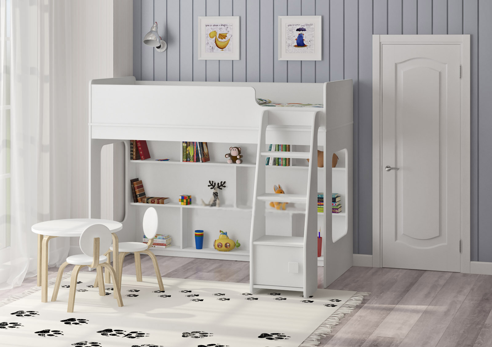 Кровать чердак Л-42.3.1 Белый Белый