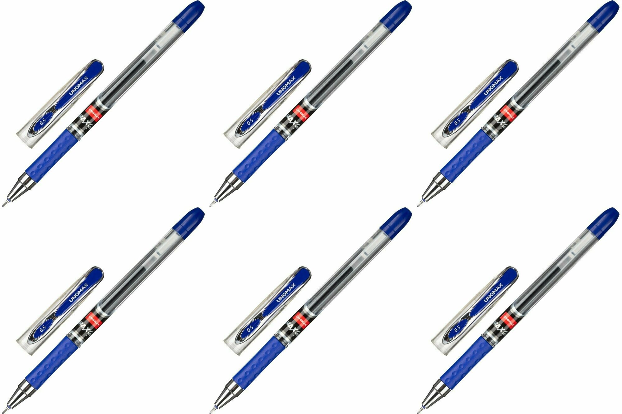 Unimax Ручка гелевая неавтоматическая Max Gel 0,5 мм, синяя, 6 шт/