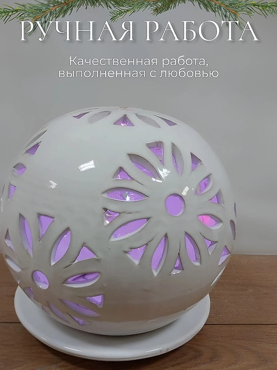 Подсвечник шар декоративный, ручной работы, 30 см, керамика, белый