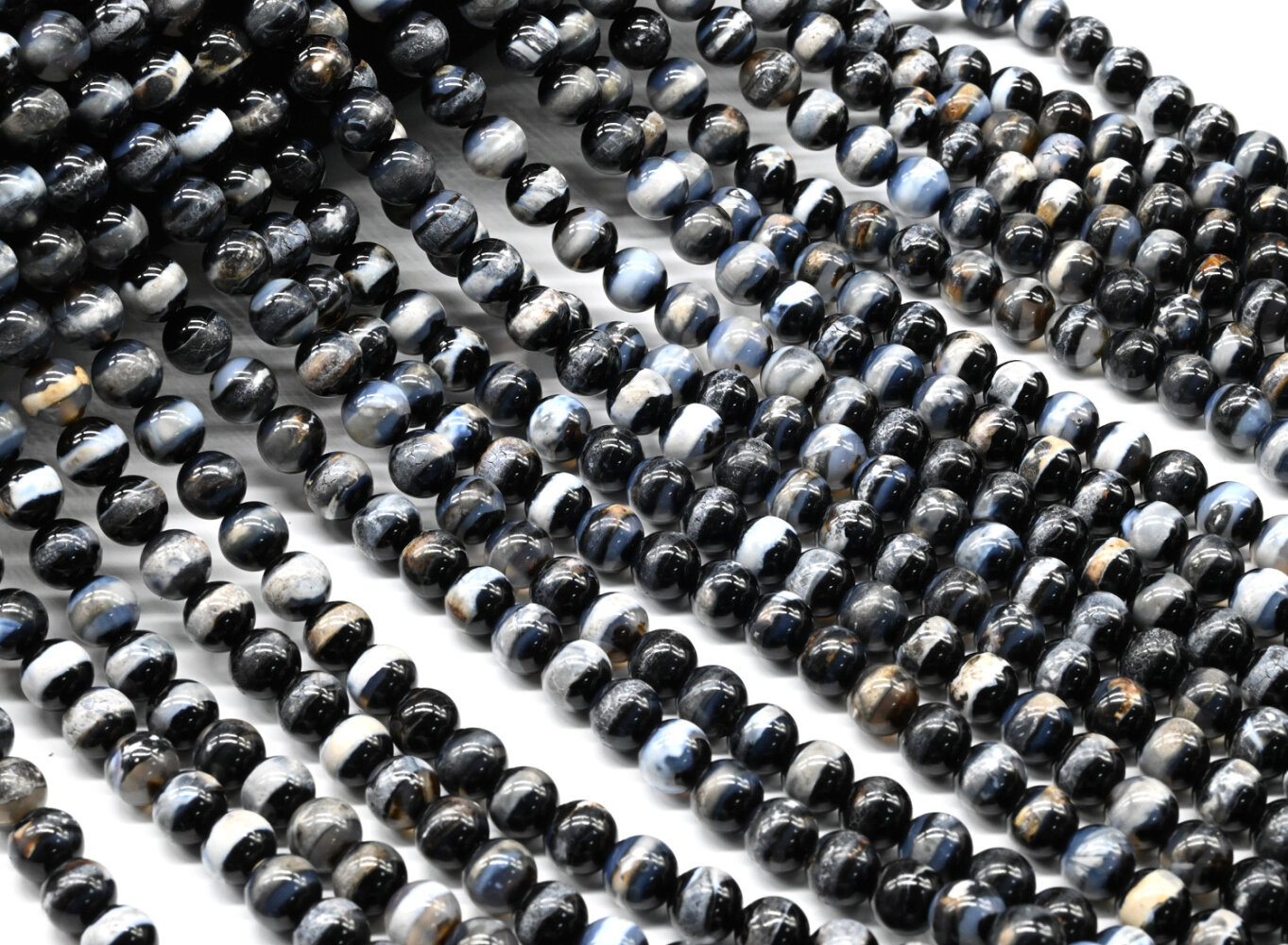 Бусины Дзи "Медицина" из агата шарик 8мм цв. черный, 38см, 47 бусин .