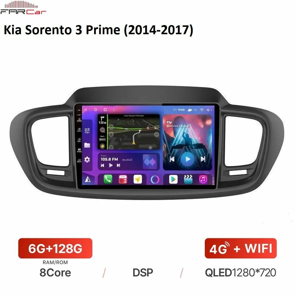 Штатная магнитола Киа Соренто Прайм FarCar (Kia Sorento 3 Prime) 2014-2017 на Android 12 + камера заднего вида - 10 дюймов