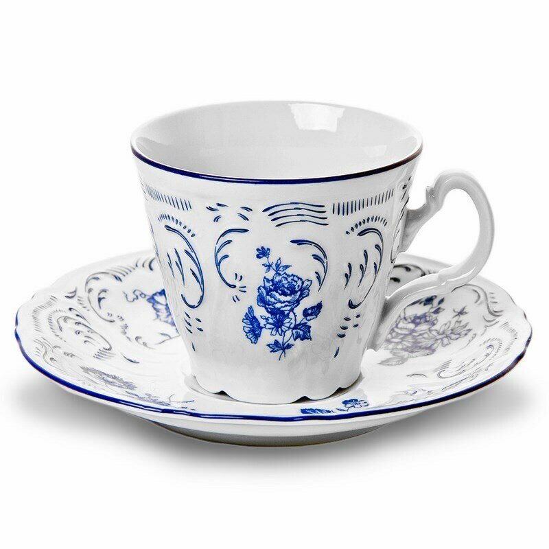 Набор для чая 6персон 12предметов 240мл Бернадот 24074 Фарфор Белый Синий Чайная пара Чашка Блюдце Для чай кофе Сервиз