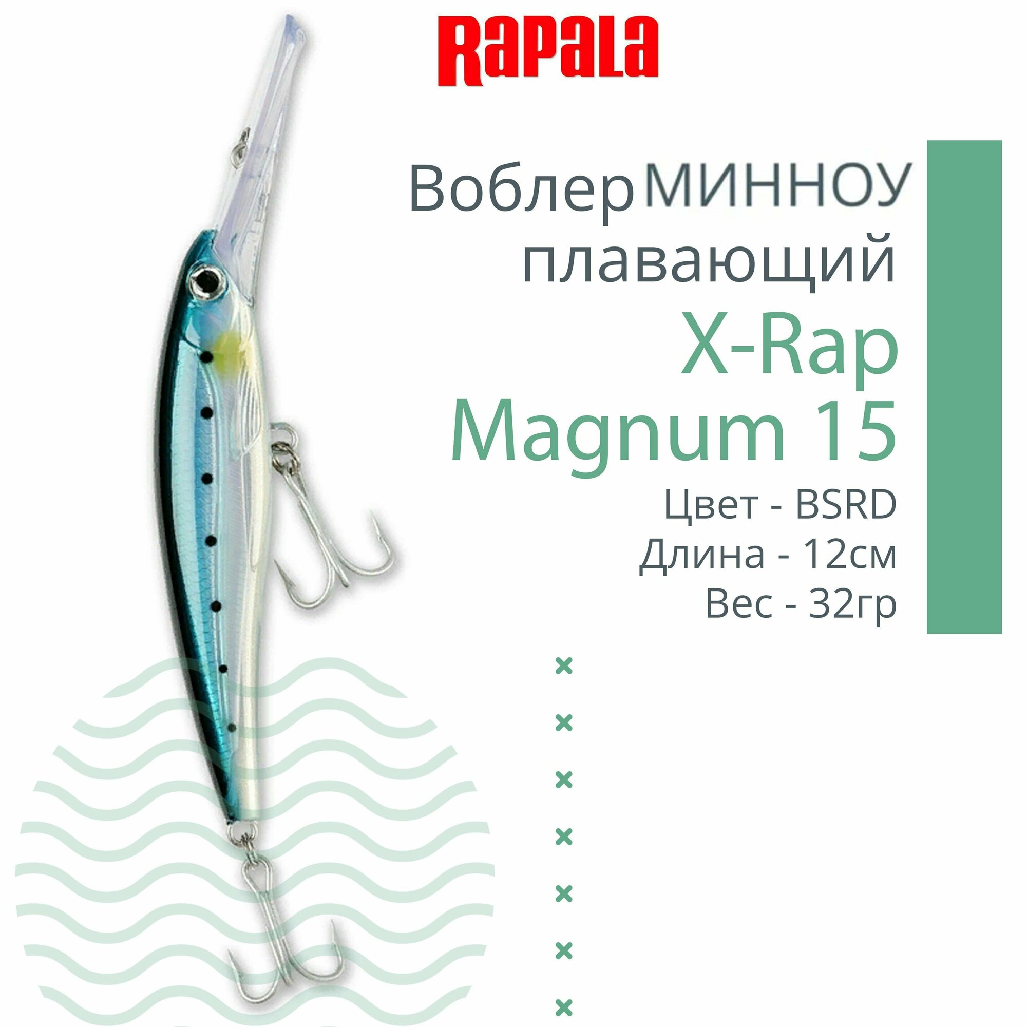 Воблер для рыбалки RAPALA X-Rap Magnum 15, 12см, 32гр, цвет BSRD, плавающий
