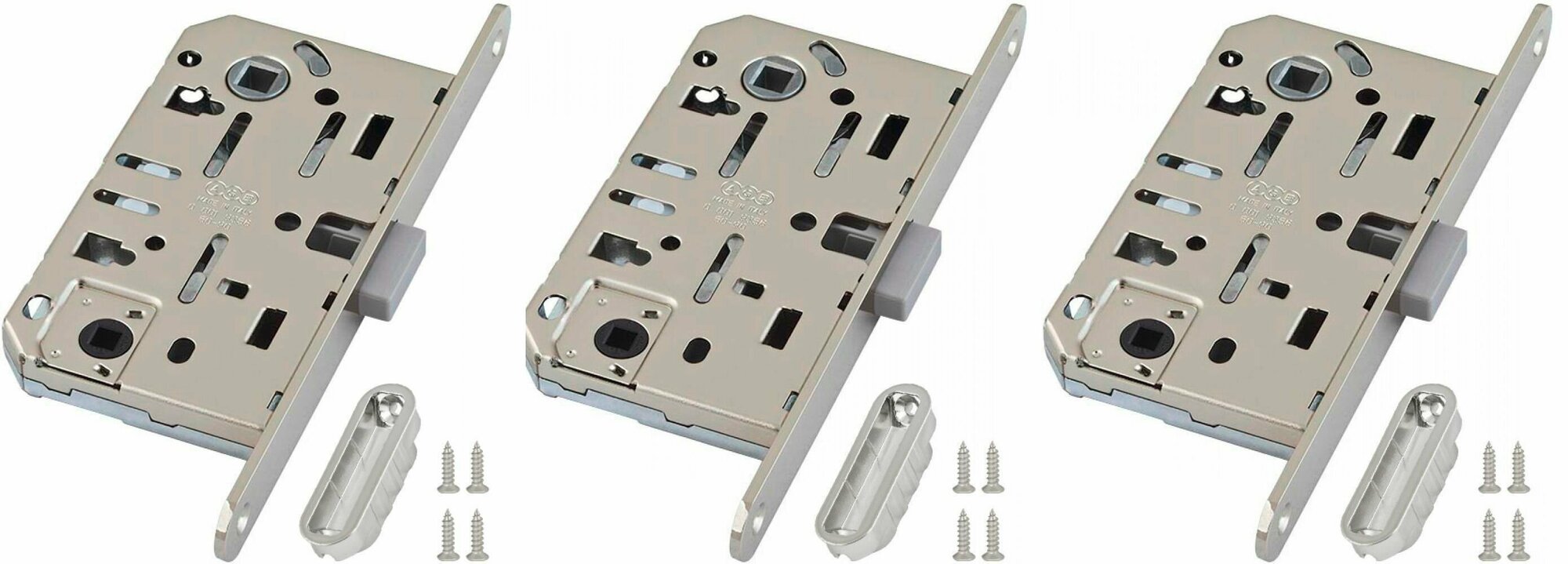 Замок межкомнатный магнитный AGB MEDIANA POLARIS WC бесшумный (матовый хром) с ответной планкой B06102.50.34.567 (комплект 3 штуки)