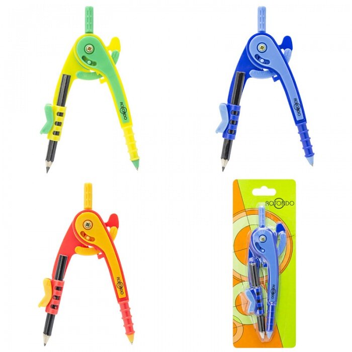 Rotondo 850002 Циркуль пластиковый, с карандашом, на картонном блистере синий, rotondo