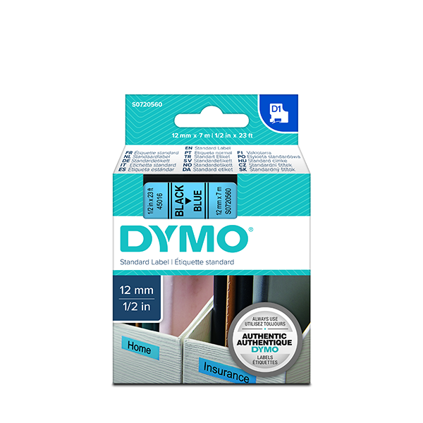Лента Dymo D1 [S0720560/45016] для принтеров серии Label Manager (черный на голубом, 12 мм, длина 7 м)