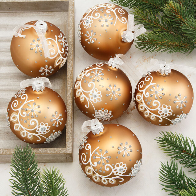 Набор стеклянных шаров Fleurs Laville 8 см, 6 шт, Kaemingk, 050588-набор