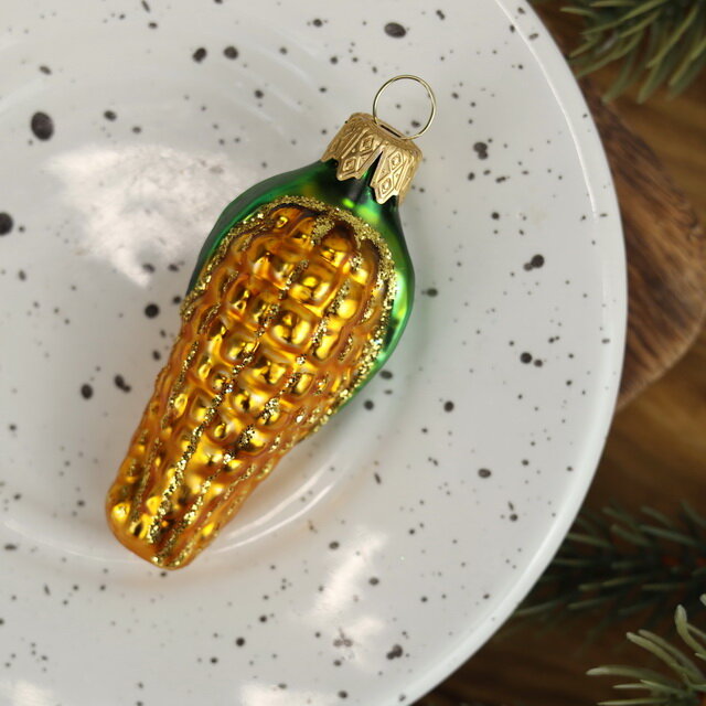 Стеклянная елочная игрушка Кукуруза 9 см, подвеска, Коломеев, ФУ-52