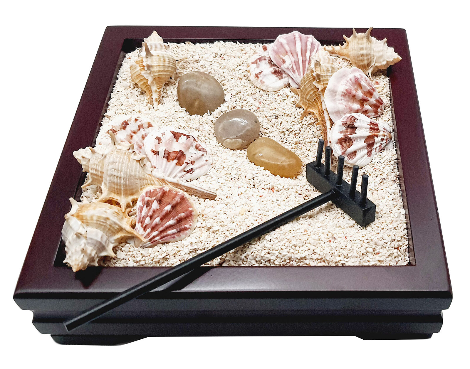 Настольный . Сад - Дзен. песок, камни, ракушки, дерево (22*22*5см)