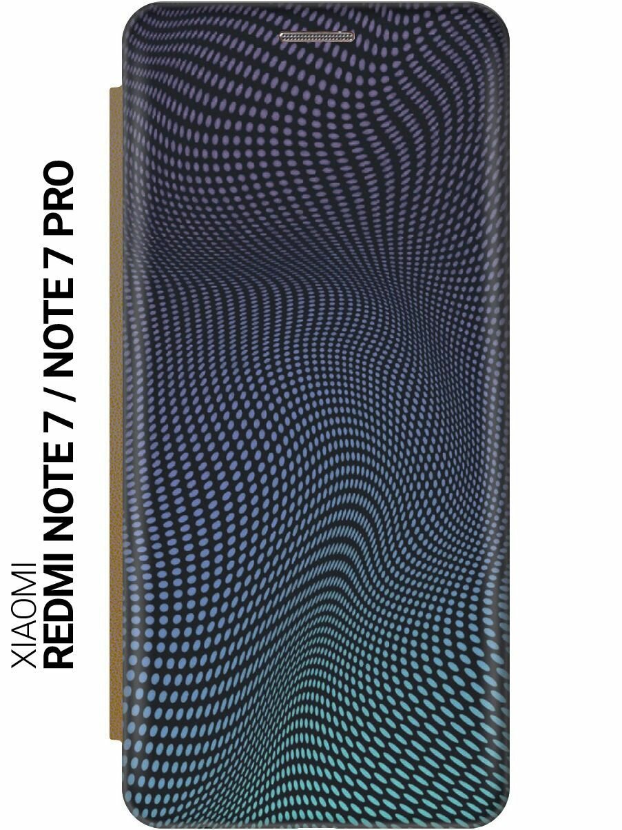 Чехол-книжка на Xiaomi Redmi Note 7, Note 7 Pro, Сяоми Редми Ноут 7, Ноут 7 Про c принтом "Изгибы из точек" золотистый