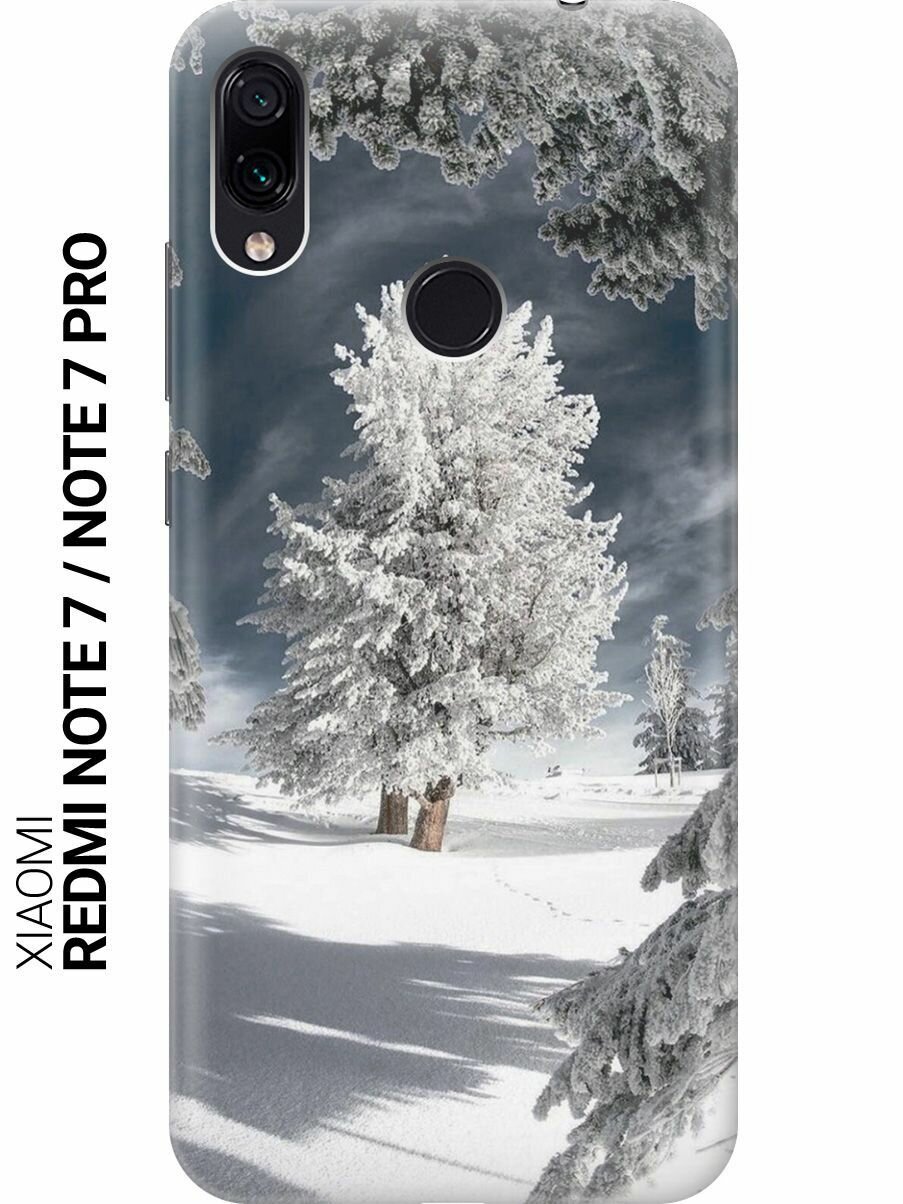 Силиконовый чехол на Xiaomi Redmi Note 7, Note 7 Pro, Сяоми Редми Ноут 7, Ноут 7 Про с принтом "Заснеженные деревья"