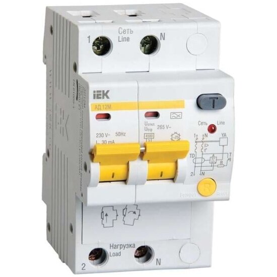 Дифференциальный автомат Iek 2п C 10А 30мА тип A 4.5кА АД-12М, MAD12-2-010-C-030