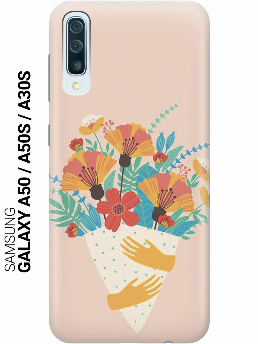 Силиконовый чехол на Samsung Galaxy A50, A50s, A30s, Самсунг А50, А30с, А50с с принтом "Букет на розовом"