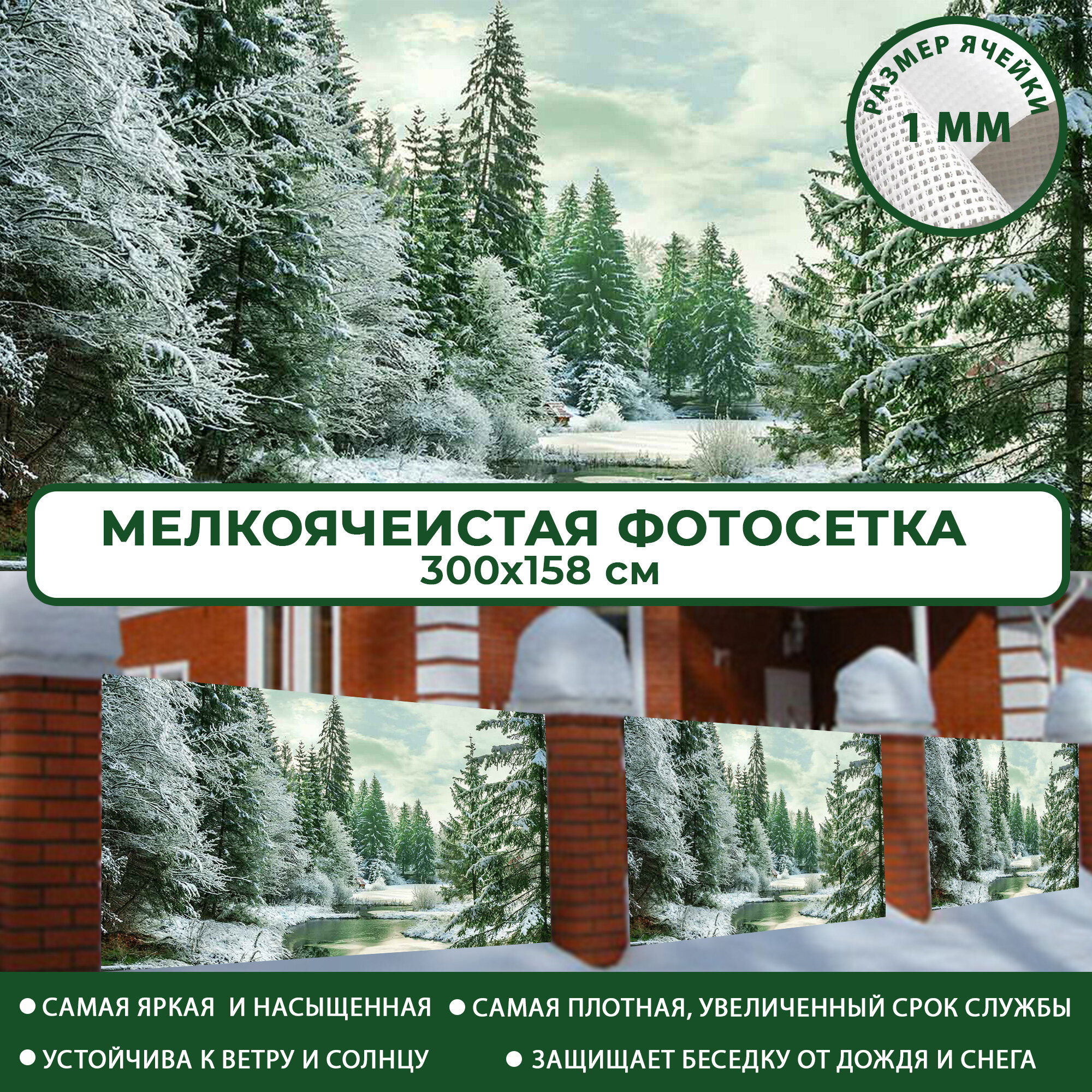 Фотосетка Мечта для забора беседки террасы 300x158 см, "Зимний пруд" , фотофасад для дома дачи сада